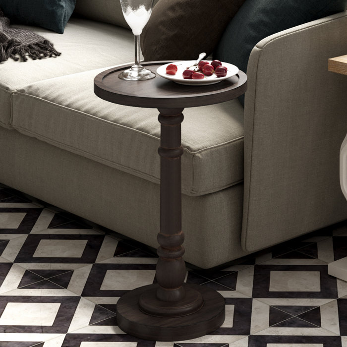 COZAYH STKT Pedestal Small Drinking Table, Farmhouse Round Tray Top End Table, Distressed Brown ...